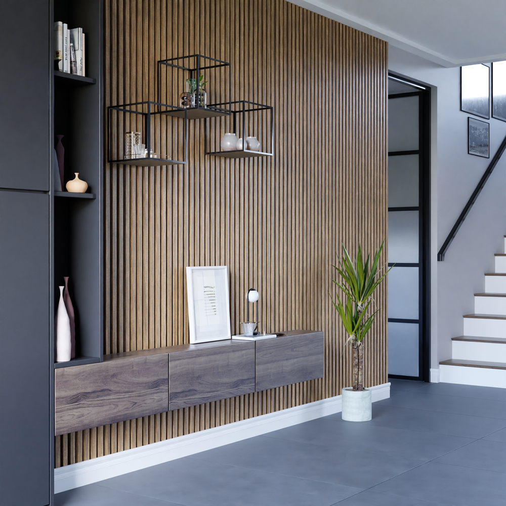 AW03 - Walnoot - PET vilt + MDF v313 met houtfineer - 22 x 605 x 3000 ...